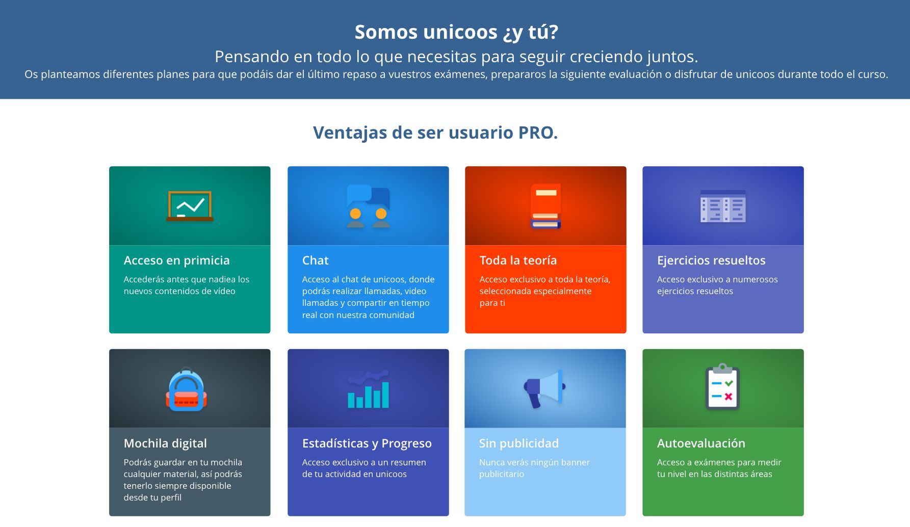 Ventajas de ser usuario PRO | unicoos.com